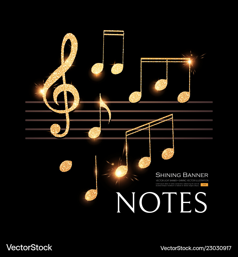 Music notes set with treble clef gold and elegant Vector Image