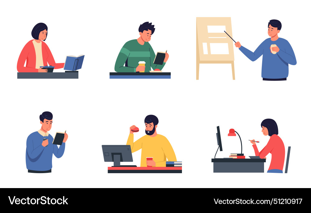 Office snack worker eat at work place near Vector Image