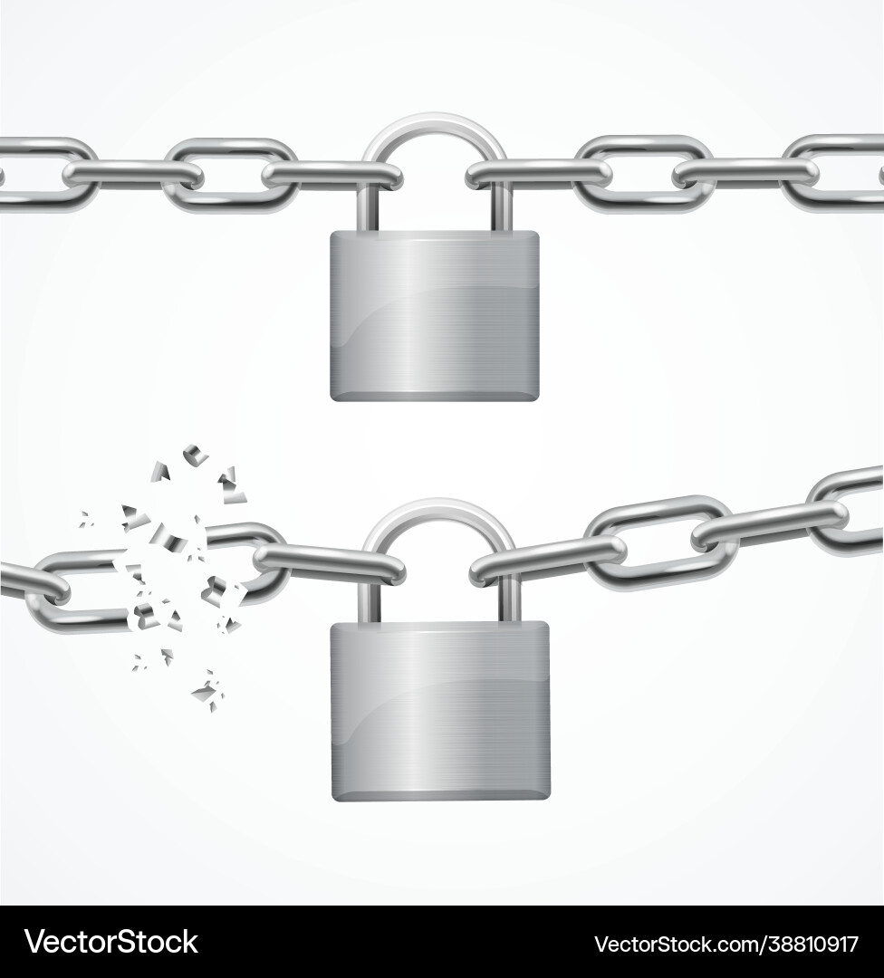 Realistic detailed 3d whole and broken chain Vector Image