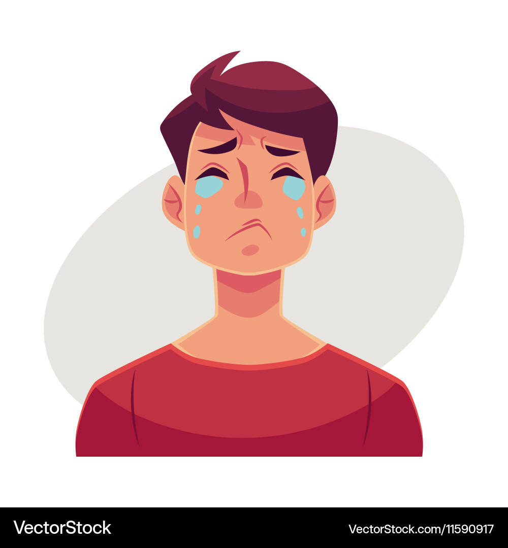 Young man face crying facial expression Royalty Free Vector