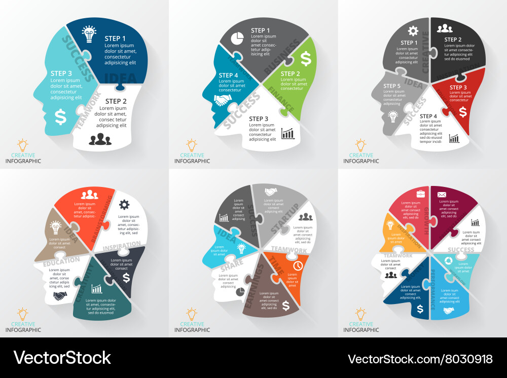Brain puzzle infographic template Royalty Free Vector Image