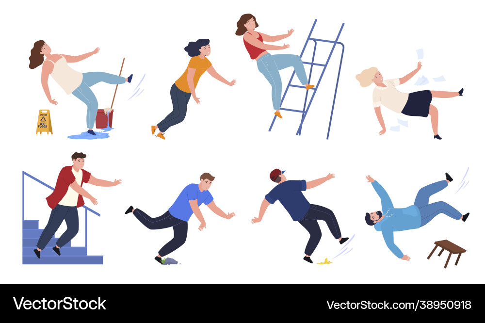 Collection falling people cartoon Royalty Free Vector Image