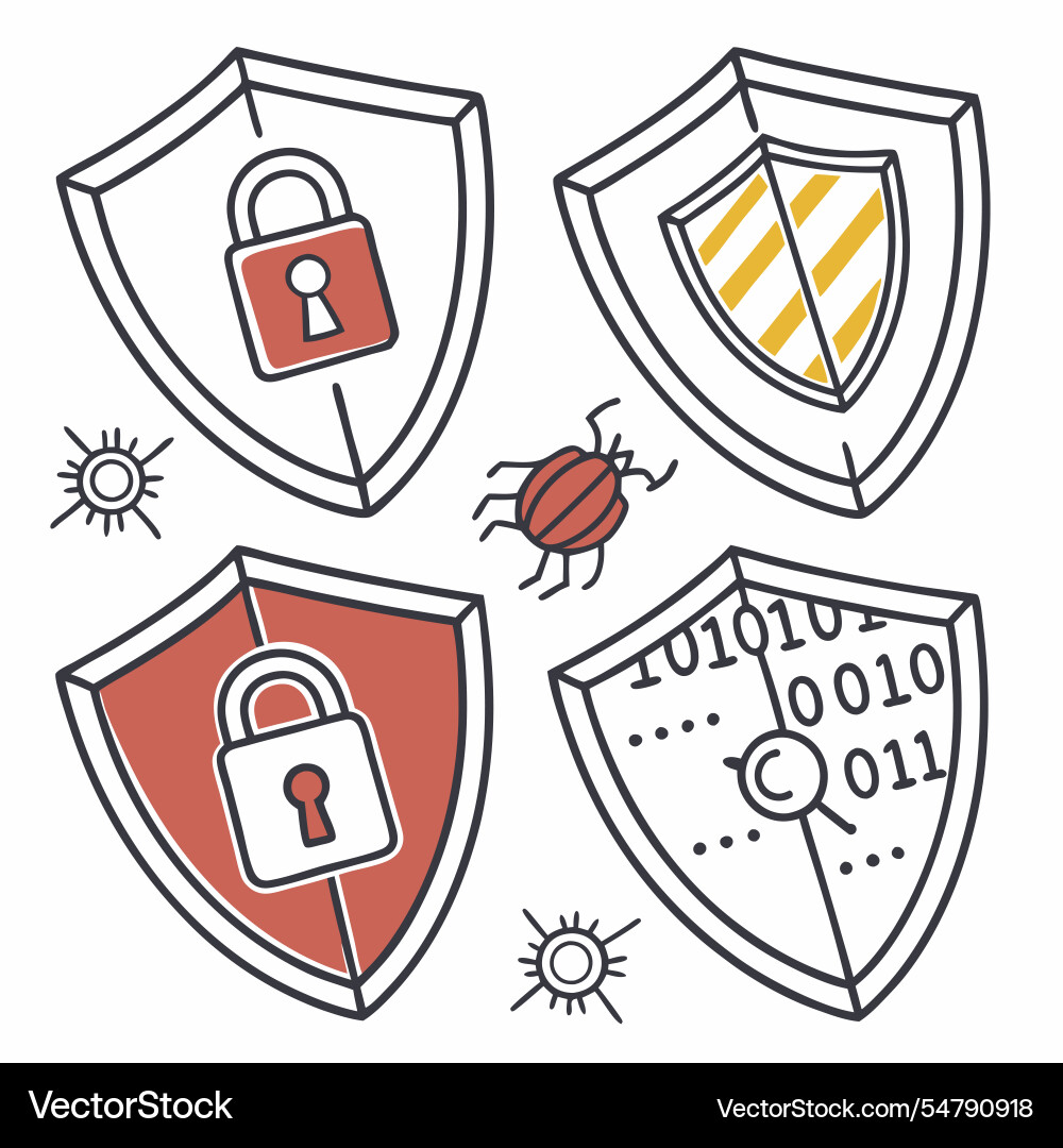 Cybersecurity shield icons secure symbols Vector Image