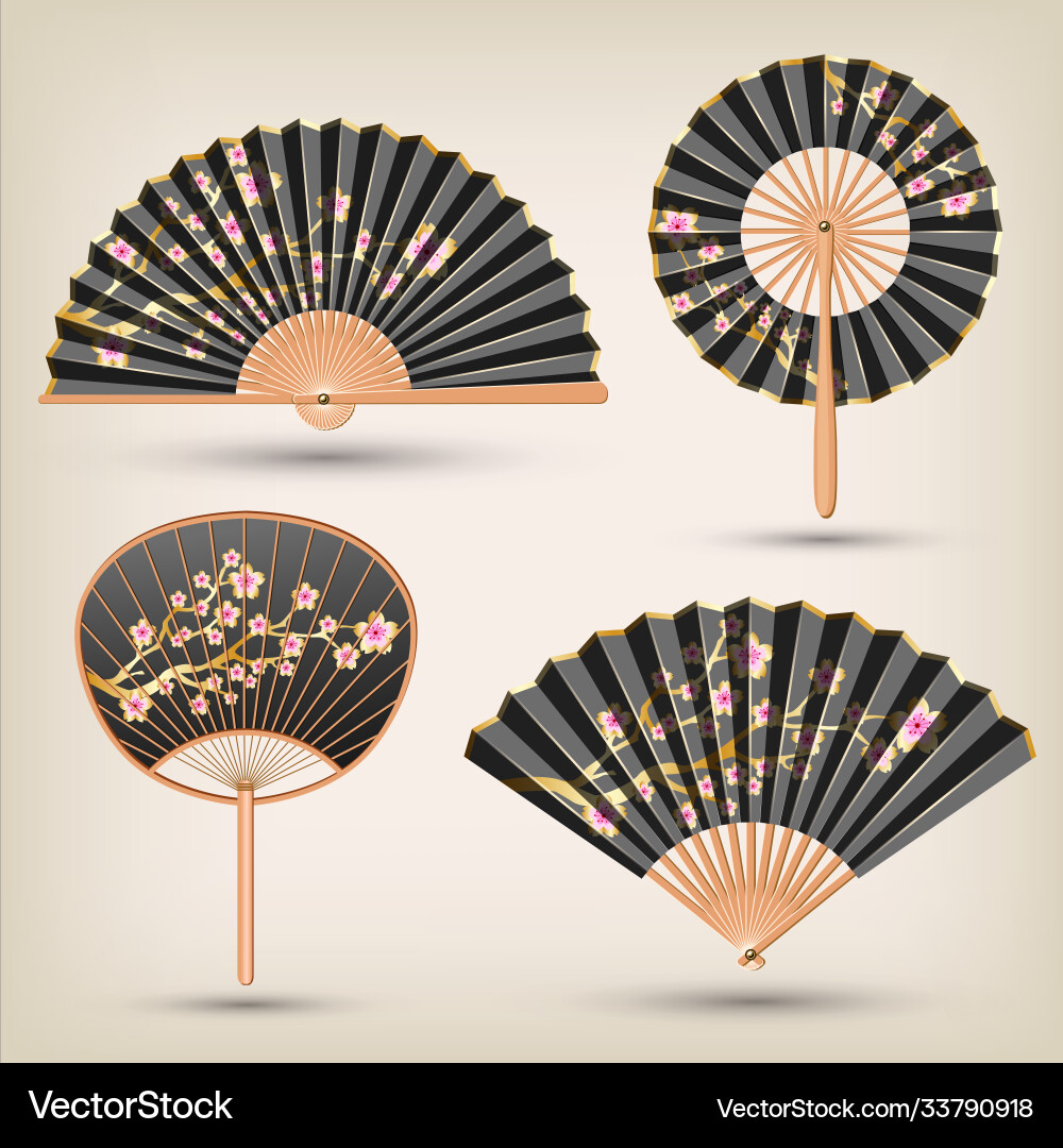 Japanese Hand Fans Set Royalty Free Vector Image