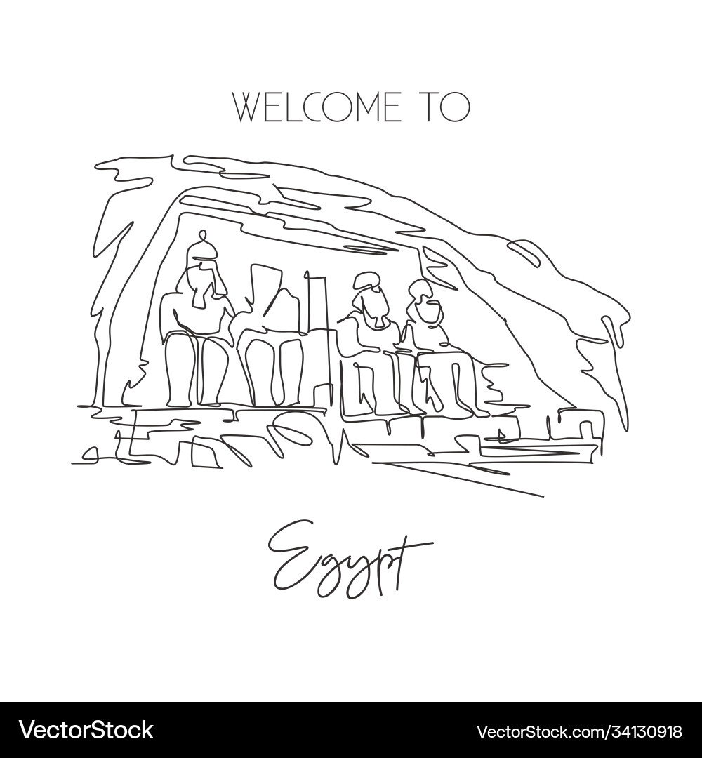One single line drawing abu simbel landmark Vector Image