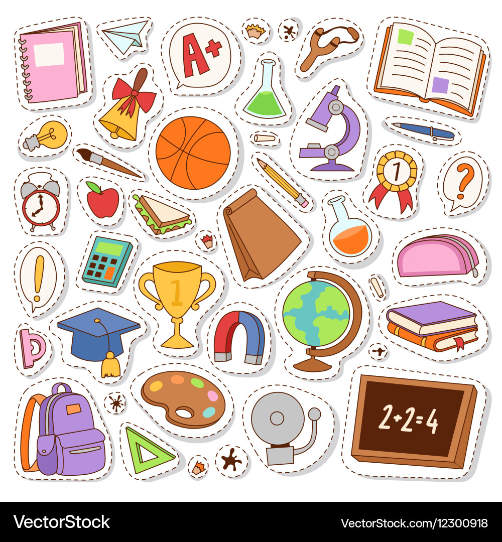 School icons stickers Royalty Free Vector Image
