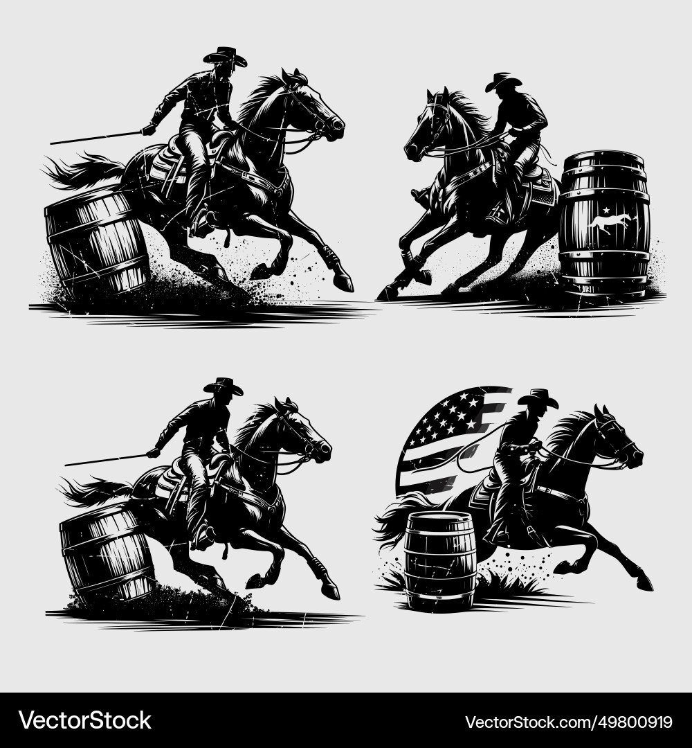 Barrel Racing Silhouette Collection Royalty Free Vector