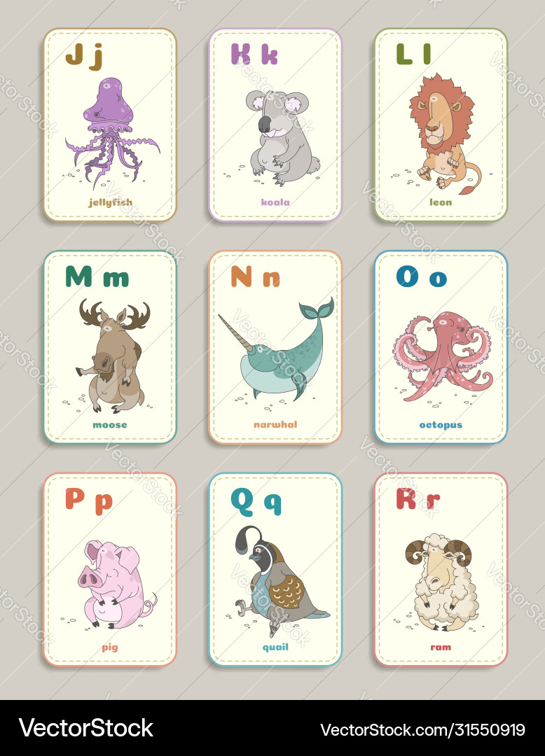 Card alphabet with animals part 2-1 Royalty Free Vector