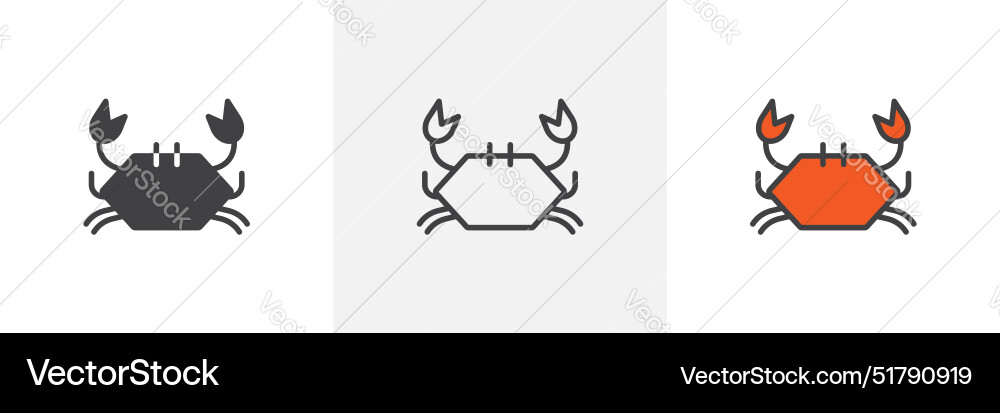Crab icon set black filled and outlined style Vector Image