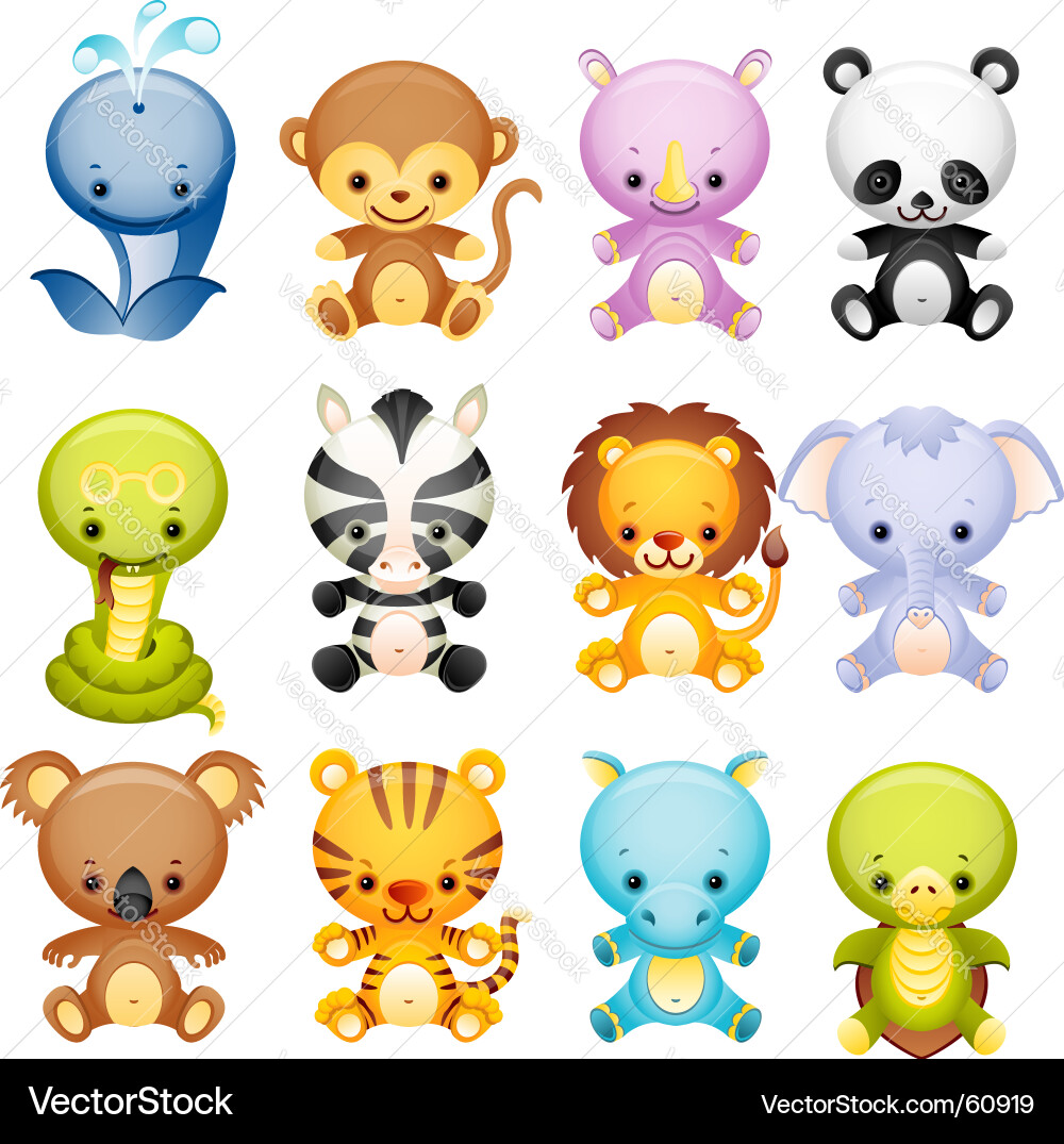 Cute Wild Animal Icon Set Royalty Free Vector Image