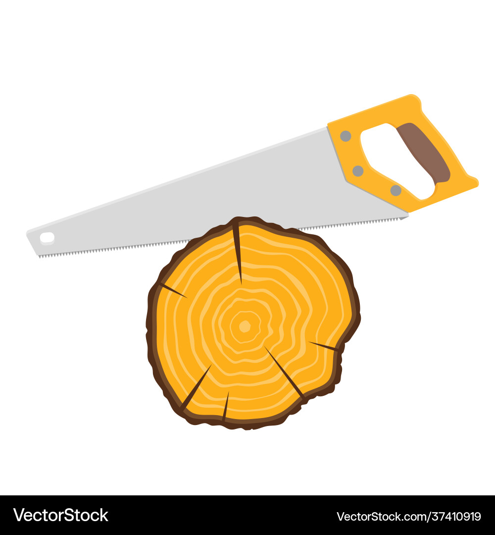 Hand saw and tree stump Royalty Free Vector Image