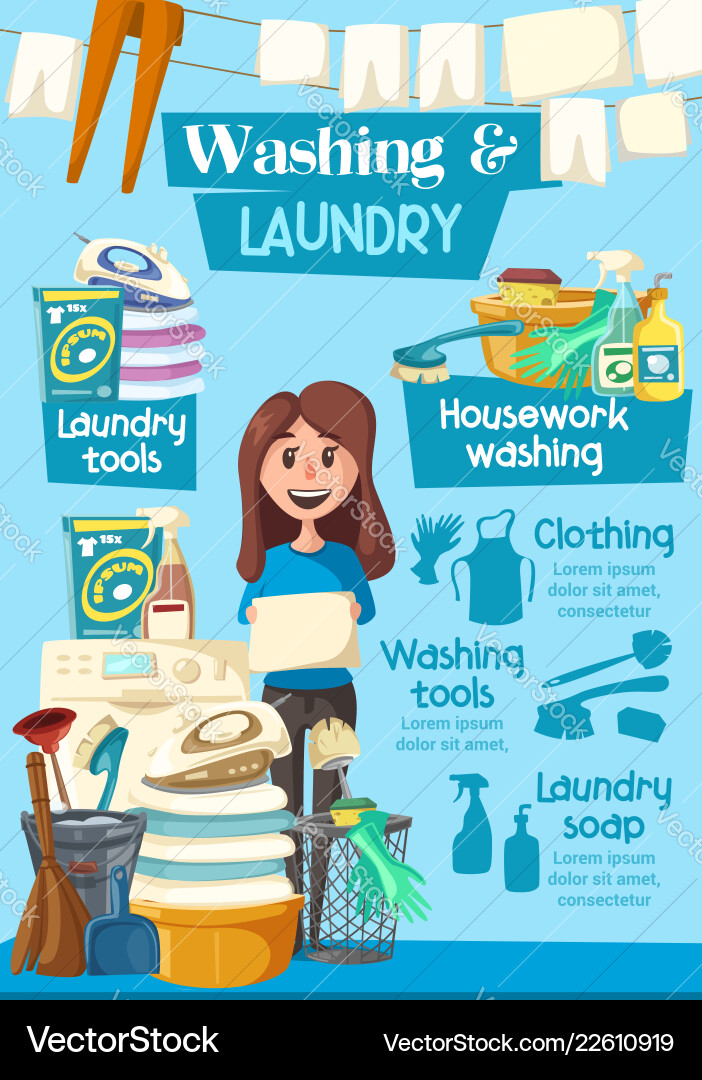 Laundry and washing home service poster Royalty Free Vector