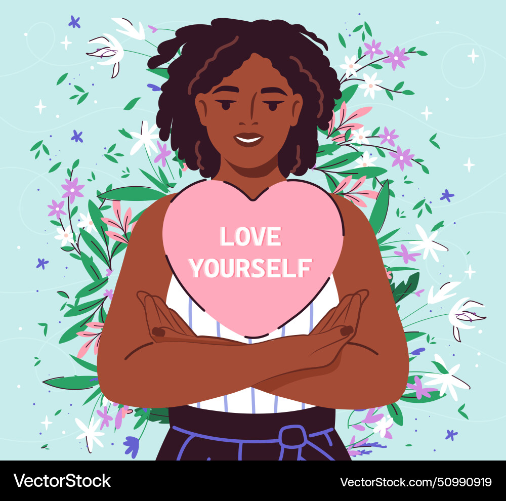 Love yourself concept with pretty young Royalty Free Vector