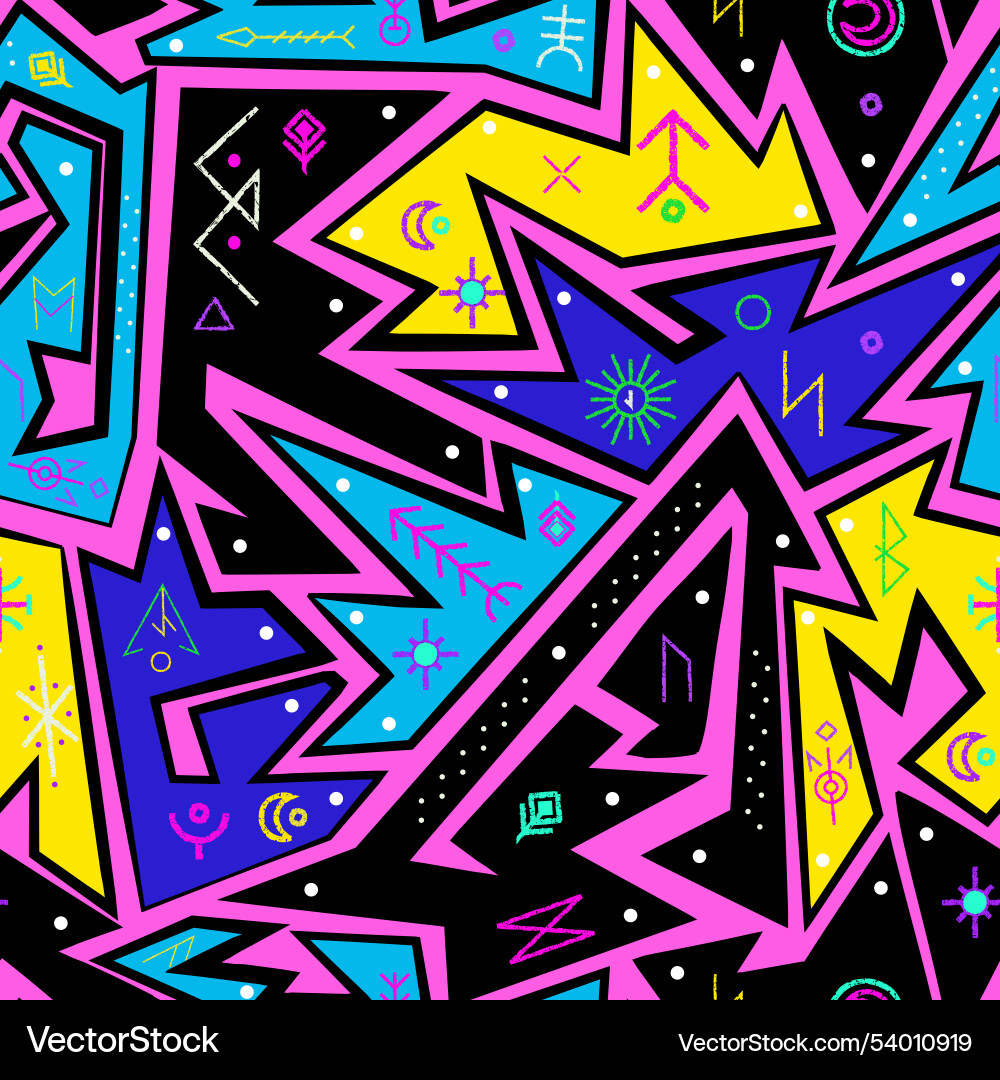 Neon tribal geometrics seamless pattern Royalty Free Vector