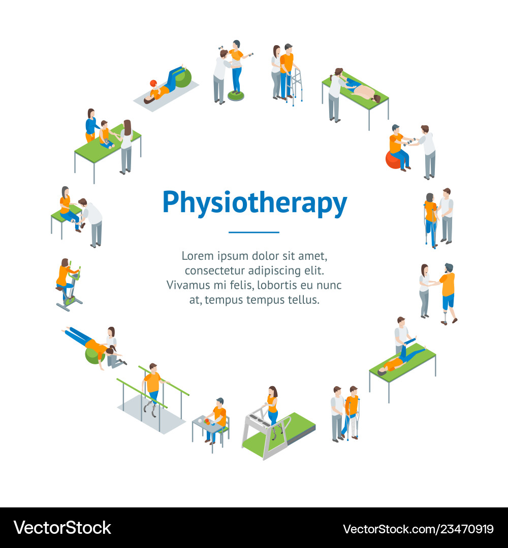 Physiotherapy people banner card circle 3d Vector Image