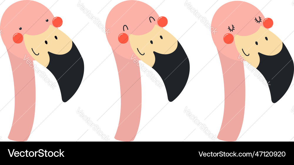 Cute funny flamingo faces set Royalty Free Vector Image