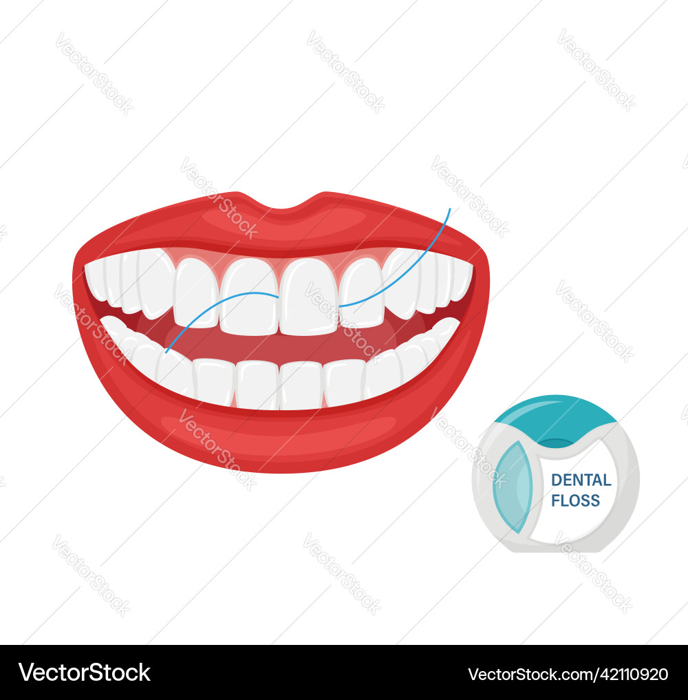 Flossing your teeth dental cleaning Royalty Free Vector