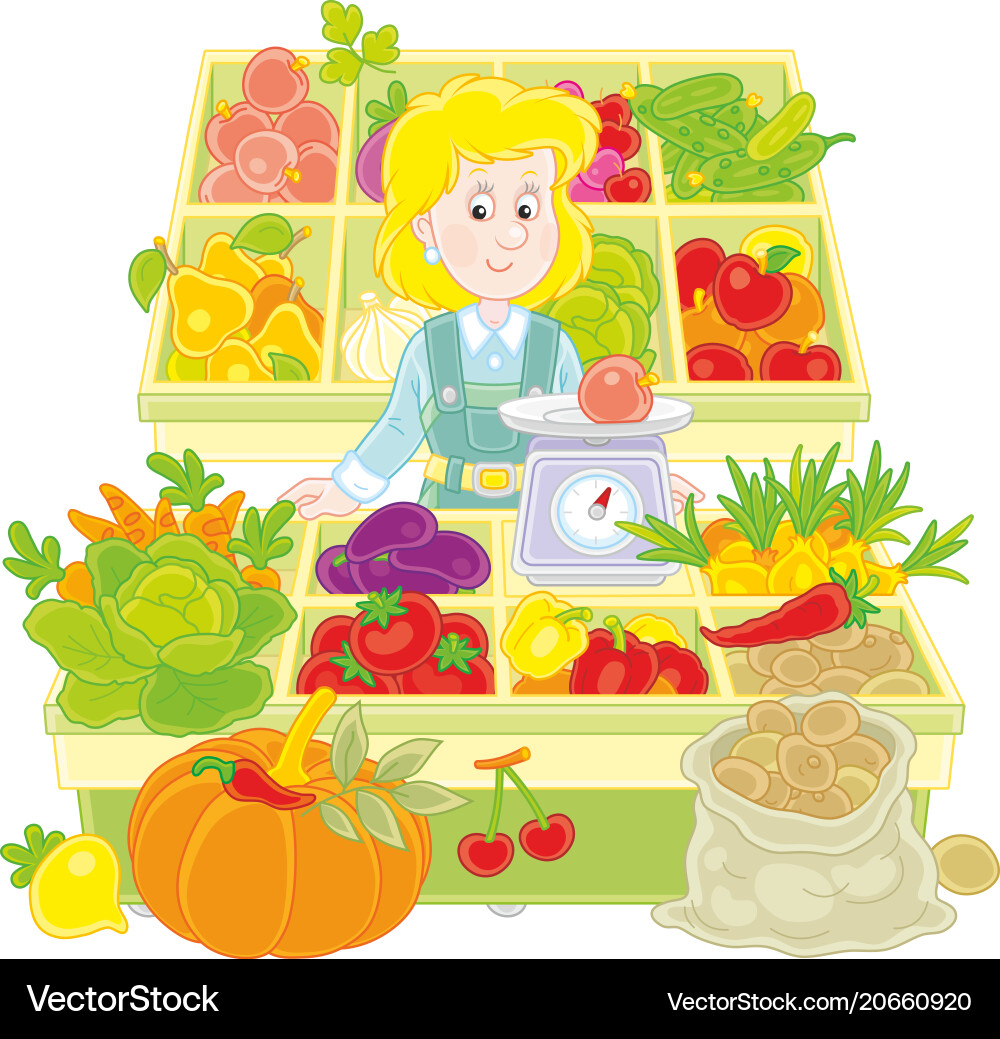 Greengrocer in a market Royalty Free Vector Image