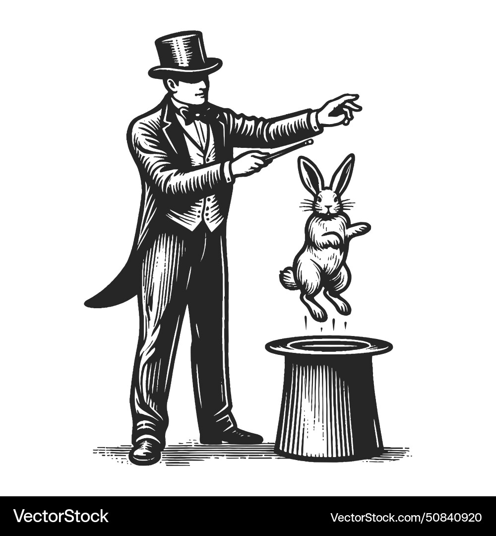 Magician pulling rabbit hat vintage Royalty Free Vector