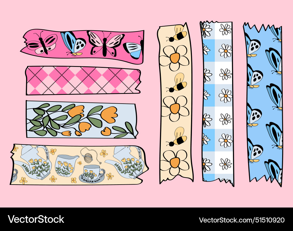 Paper tape collection with different patterns Vector Image