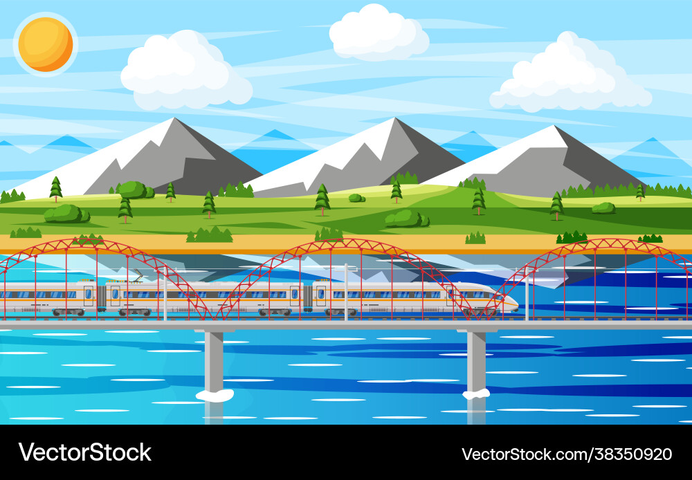 Train and landscape with mountain Royalty Free Vector Image