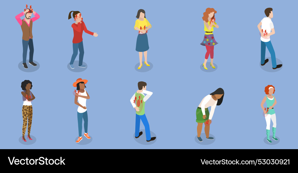 3d isometric flat set of body pain Royalty Free Vector Image