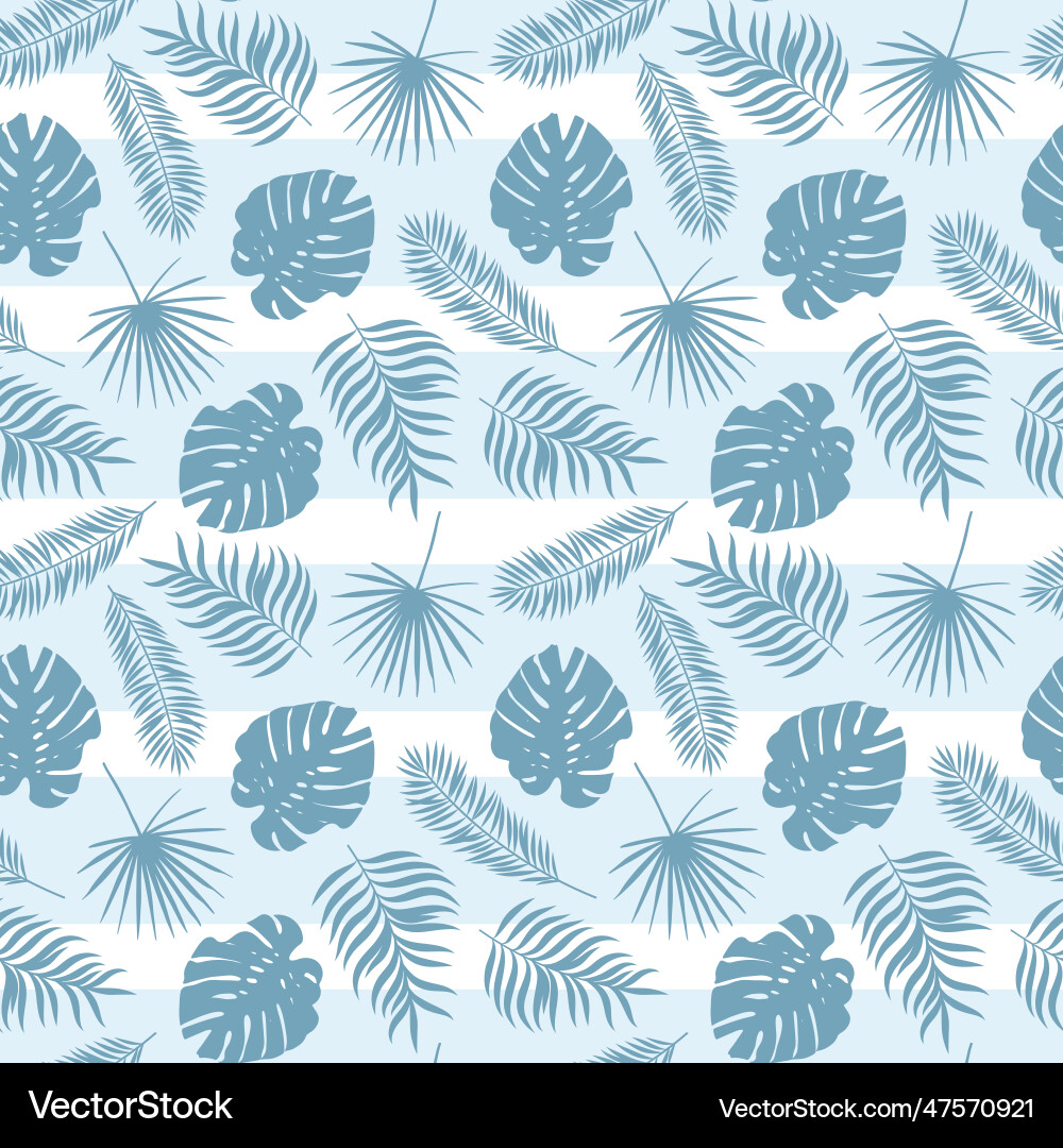 Blue tropical leaf pattern with stripes seamless Vector Image