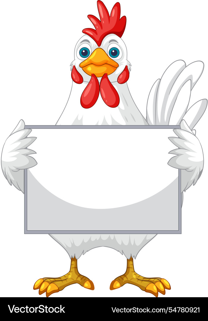 Cheerful chicken with a blank signboard Royalty Free Vector