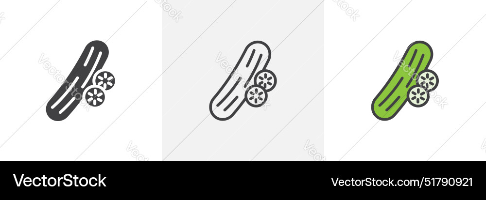 Cucumber icon set black filled and outlined style Vector Image