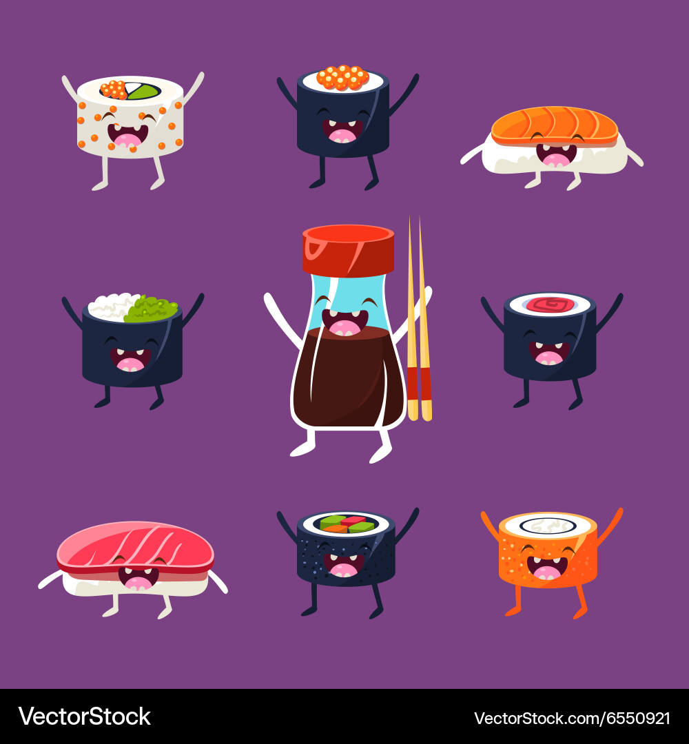 Cute Japanese Sushi & Sashimi Royalty Free Vector Image