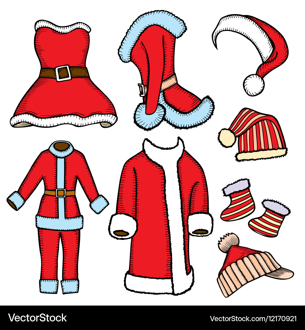 Doodle costumes santa claus Royalty Free Vector Image