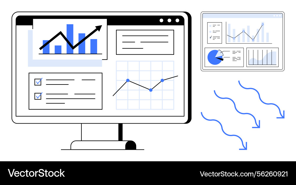 Interaktive Datenanalyse Dashboard mit Diagrammen Vektorbild