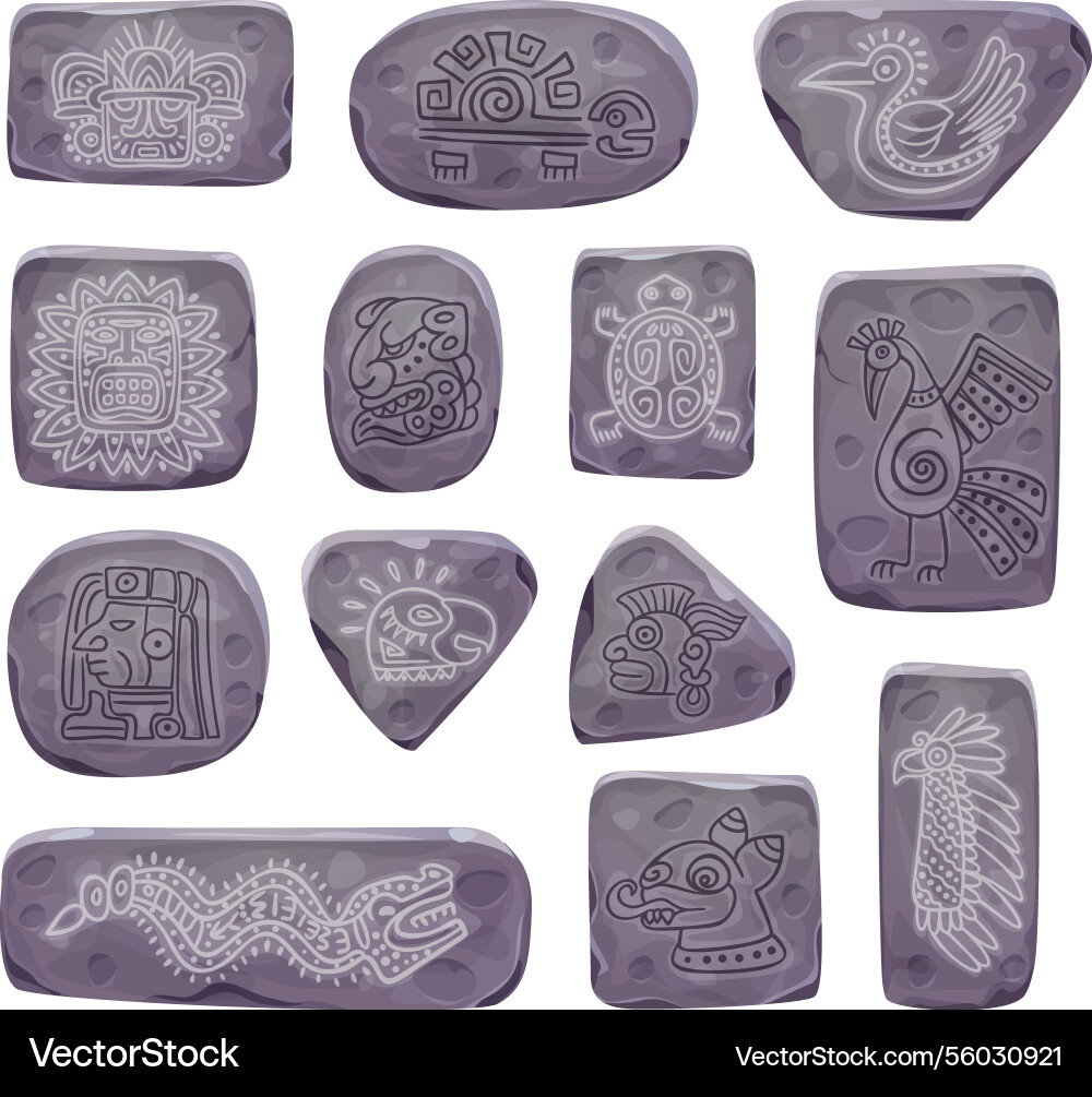 Maya stone symbols aztec inca mayan rocks Vector Image