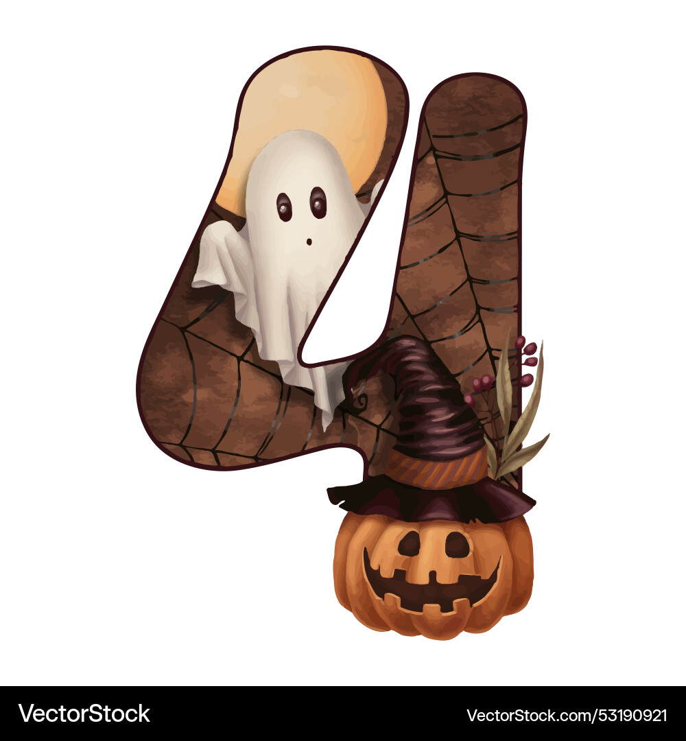 Number four halloween with jack o Royalty Free Vector Image