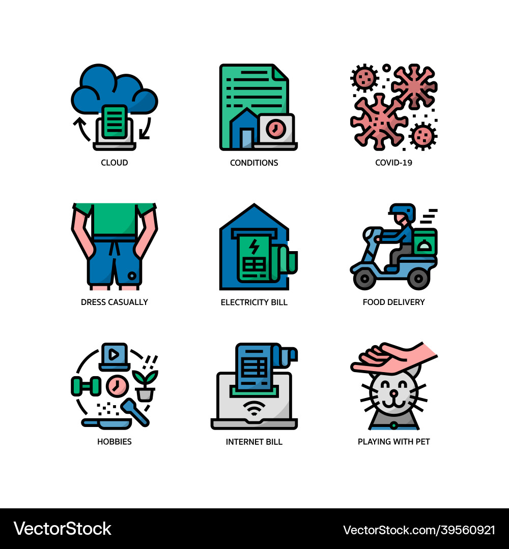 Work from home icons set Royalty Free Vector Image
