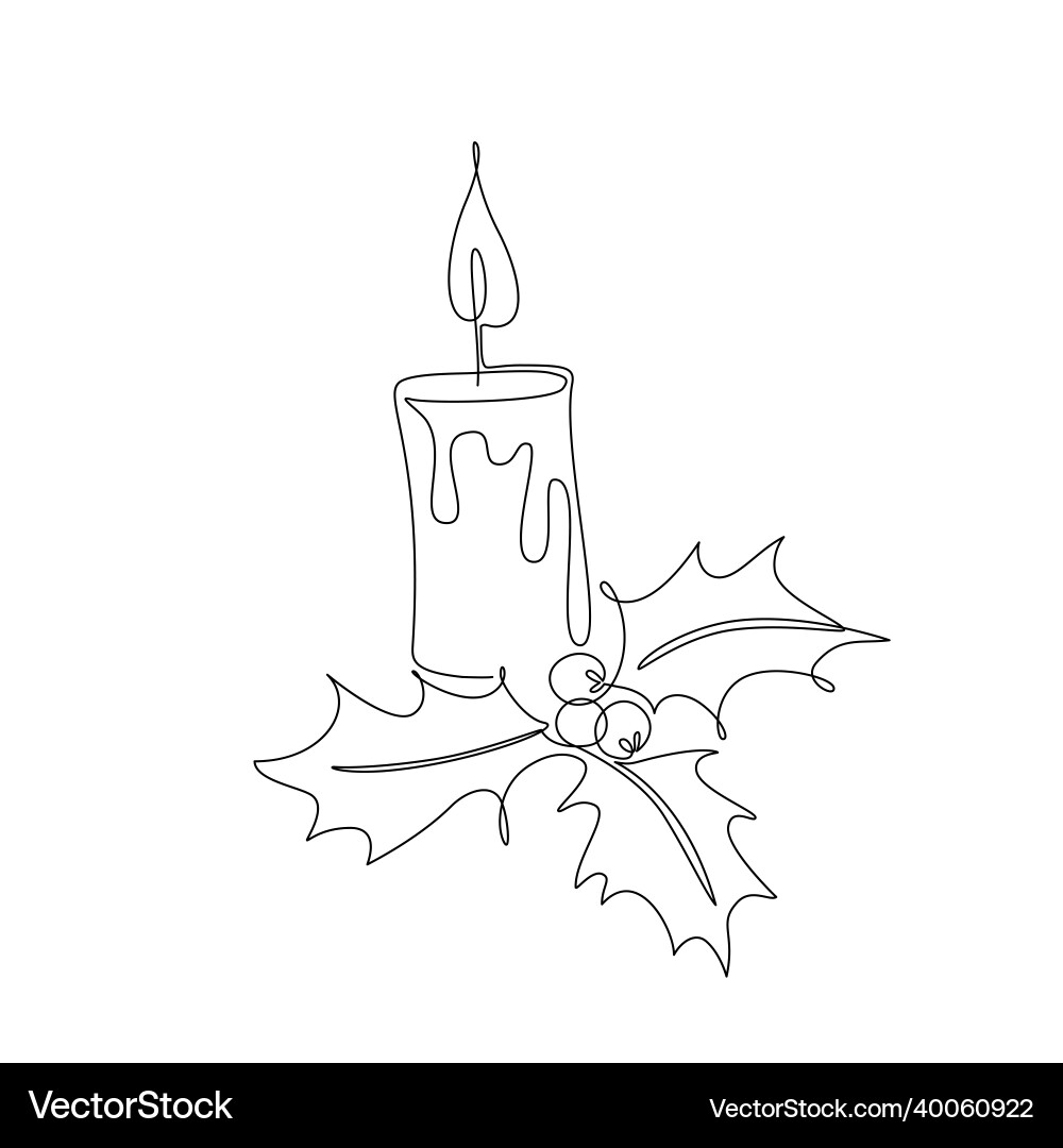 Abstract candle and holly berries line drawing Vector Image