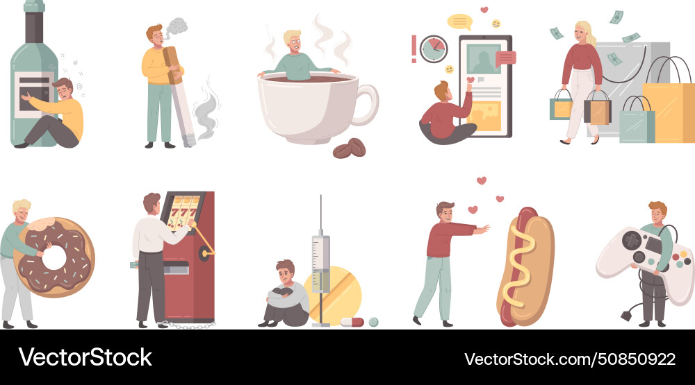 Bad habits cartoon set Royalty Free Vector Image