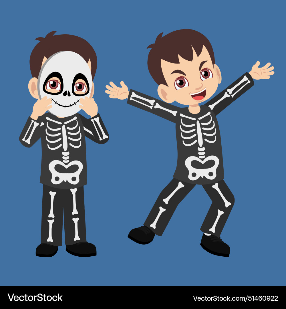 Cute little boy in skeleton costume Royalty Free Vector