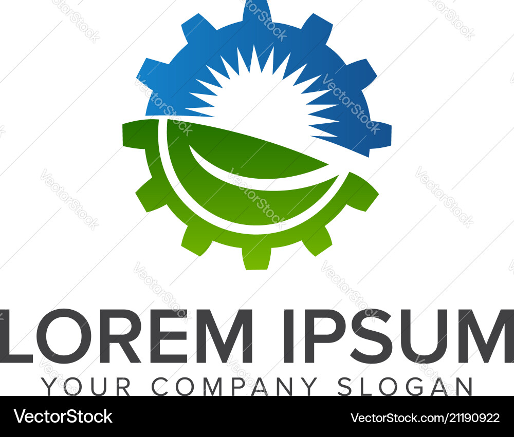 Leaf sun gear logo energy industrial design Vector Image