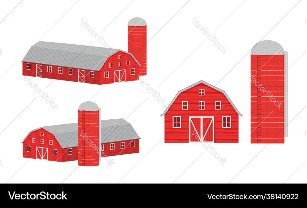Wooden barn and silo for grain storage front Vector Image