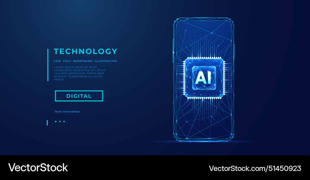 Abstract digital light blue ai chip on the empty Vector Image