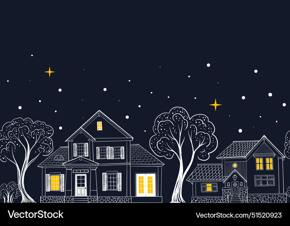Border with houses and winter trees Royalty Free Vector