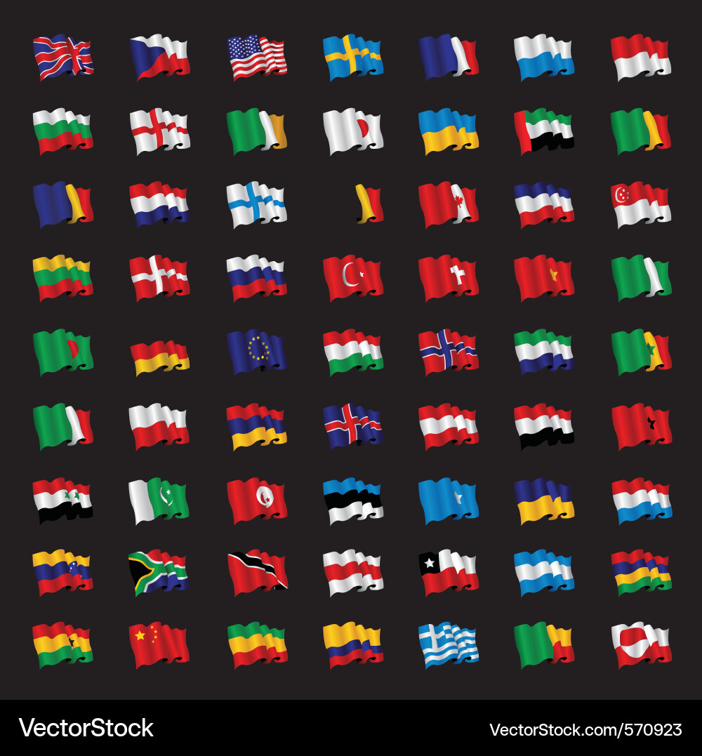Bunch of world flags Royalty Free Vector Image