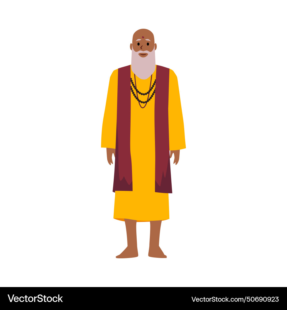 Indian priest old bald bearded monk man Royalty Free Vector