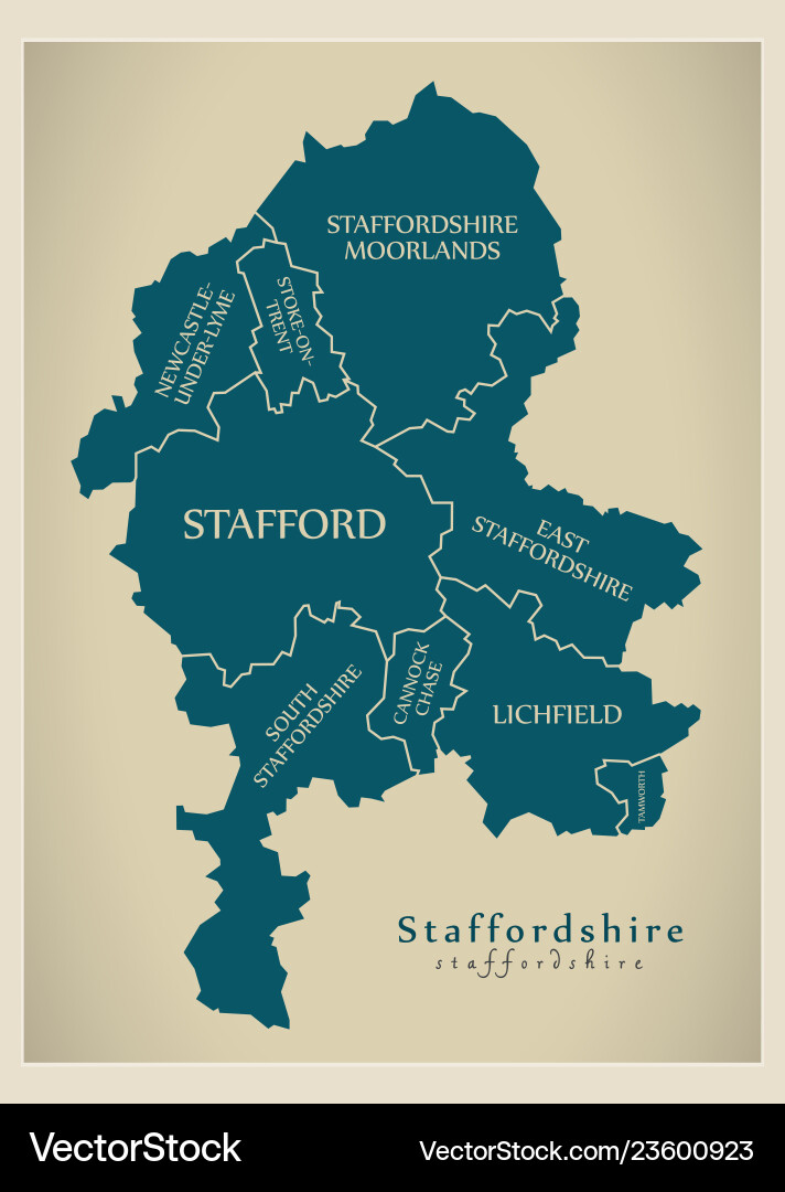 Modern map - staffordshire county with district Vector Image