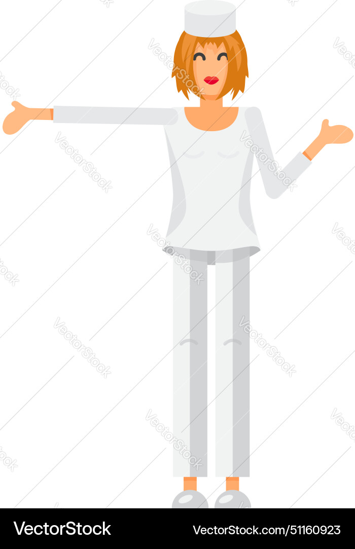 Nurse in uniform indicates direction of movement Vector Image
