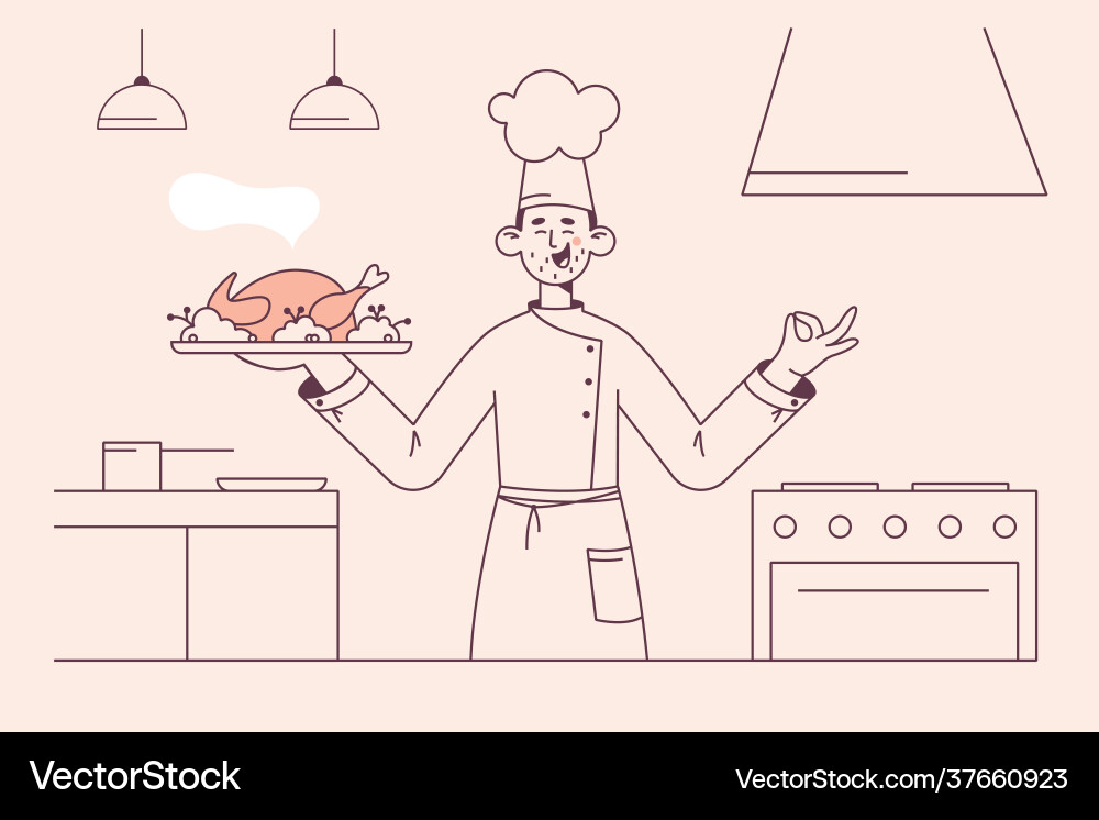 Working as cook in restaurant concept Royalty Free Vector