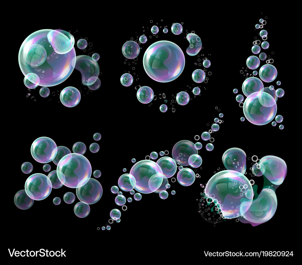 3d soap transparent bubbles a lot of soapy Vector Image