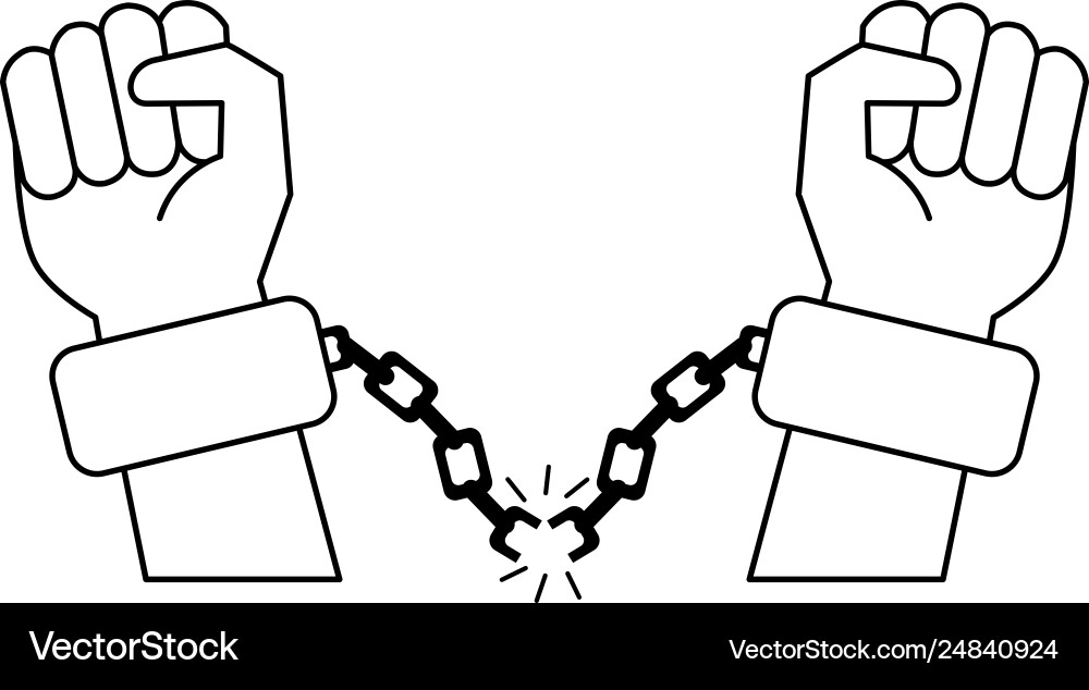 Black hands with chains cartoon in and white Vector Image