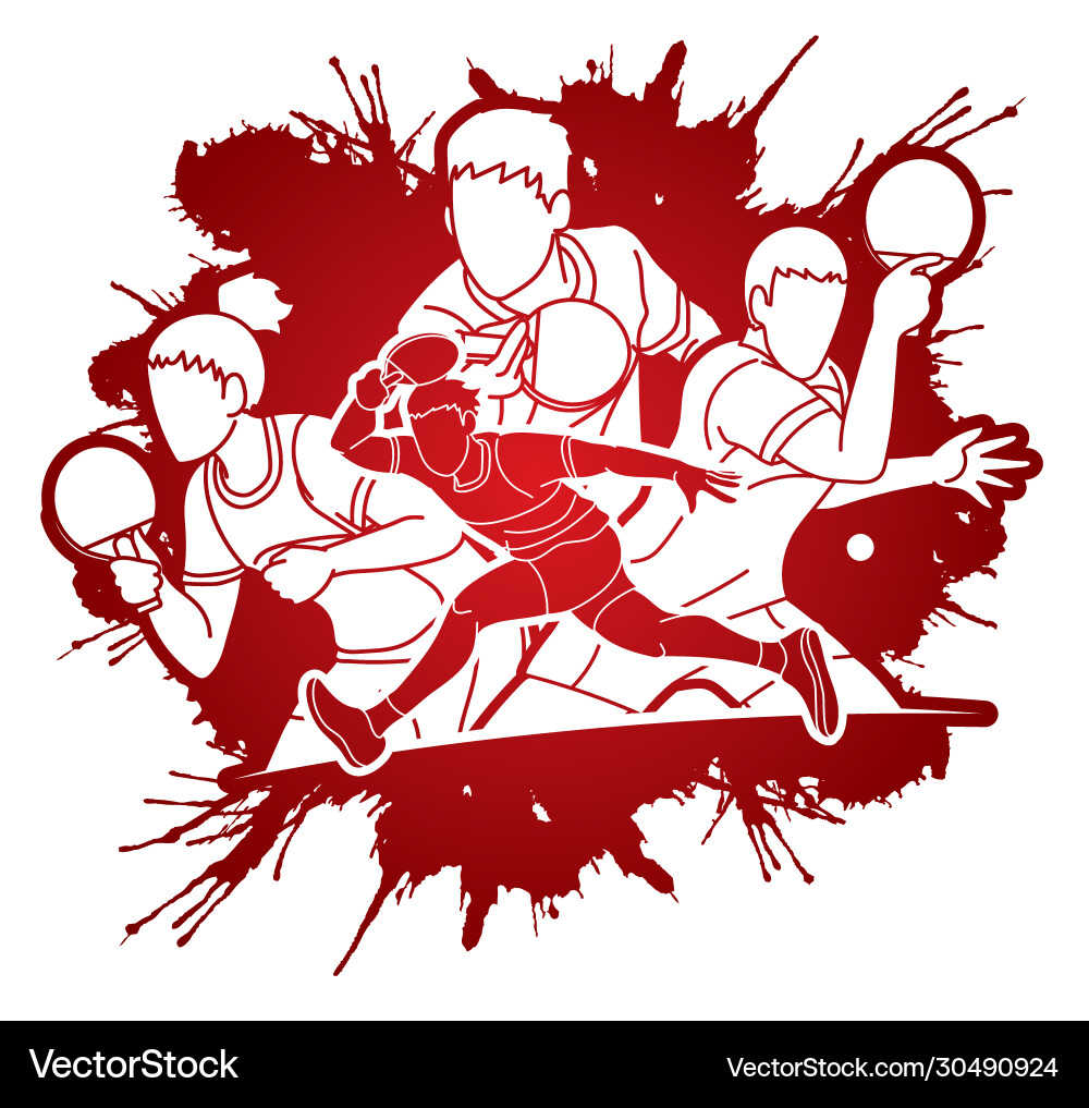 Group ping pong players table tennis Royalty Free Vector